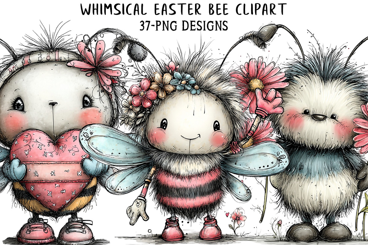 Whimsical Easter Bee Clipart, an Illustration by Daily.Designs