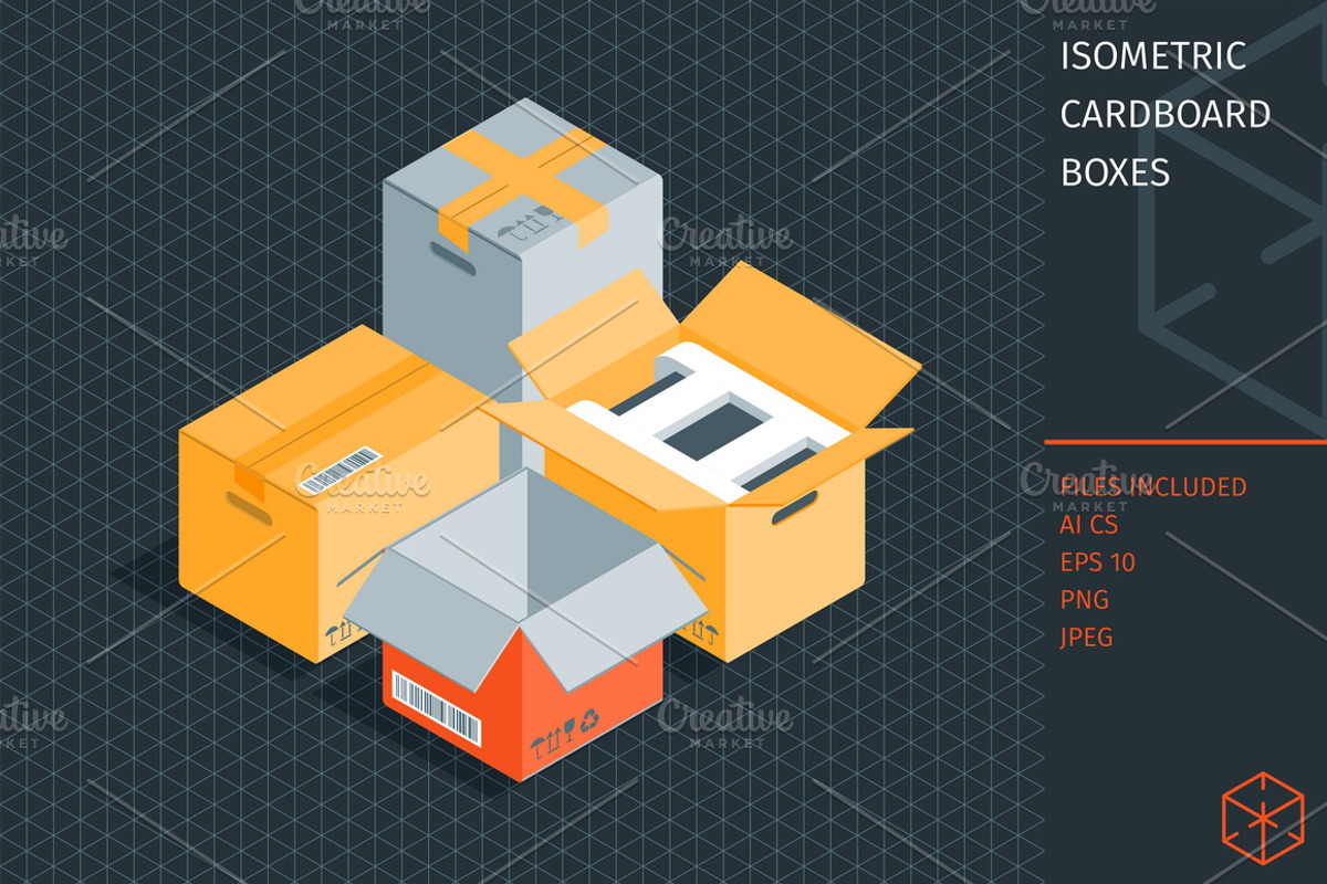 Isometric cardboard boxes, an Illustration by Genestro Shop