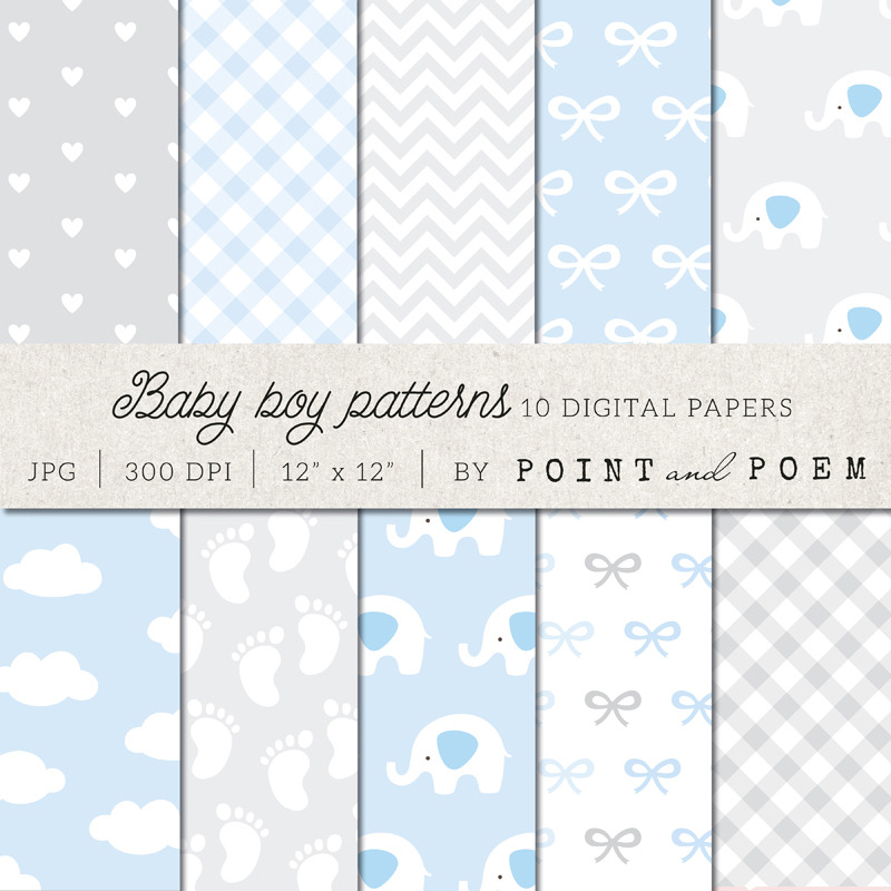 Baby Boy Digital Paper, a Pattern Graphic by Point and Poem