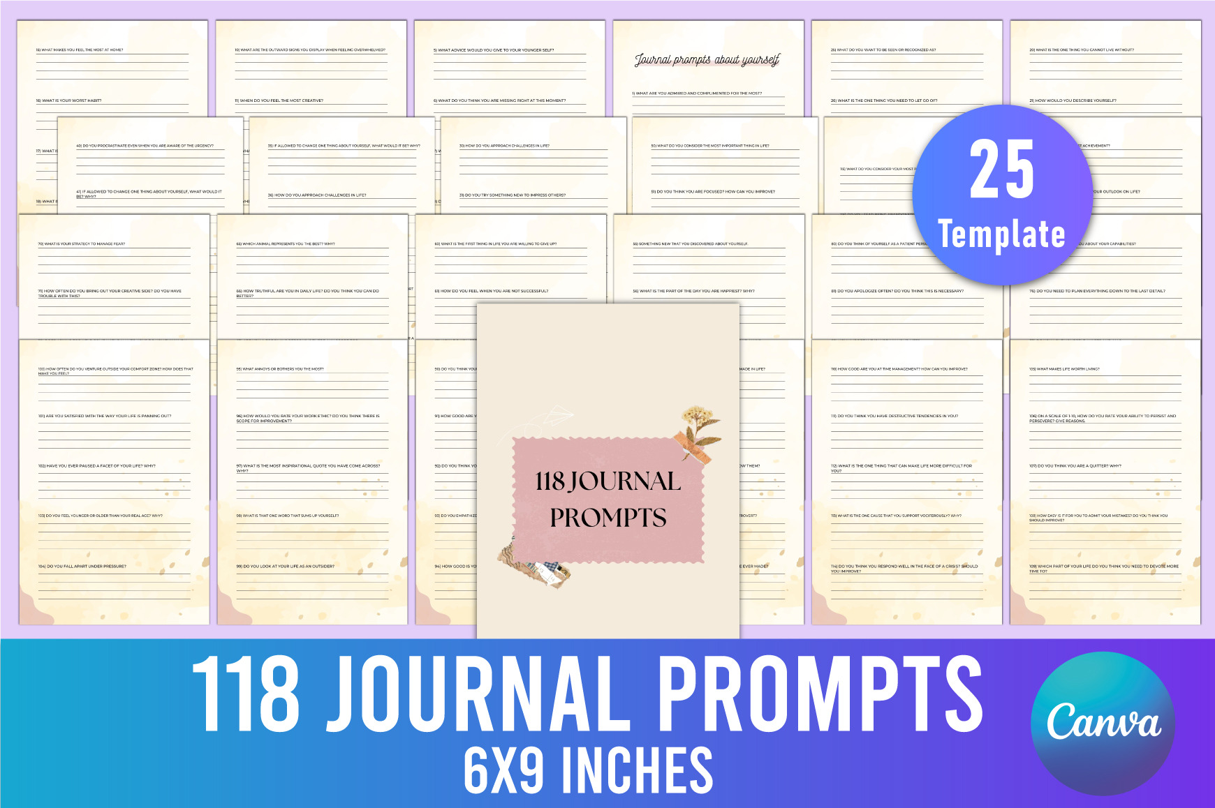 Editable 118 Journal prompts For Canva