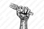 Propaganda Woodcut Fist Hand Holding Fork, a Food Illustration by ...