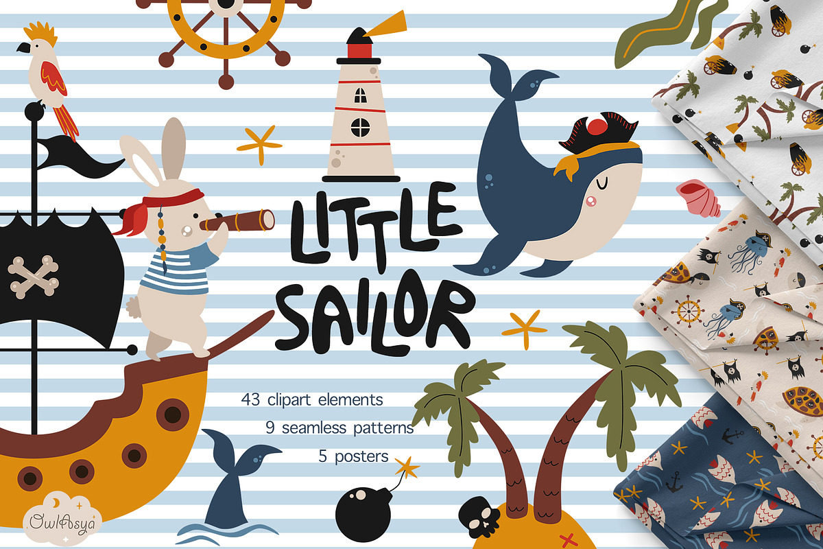 Little sailor animals collection, an Animal Illustration by owlasya