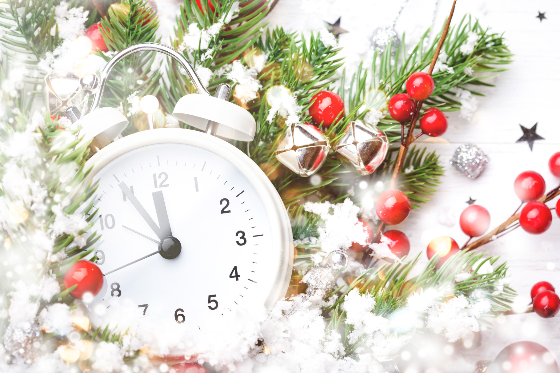 Christmas clock and fir branches containing christmas, clock, and ...