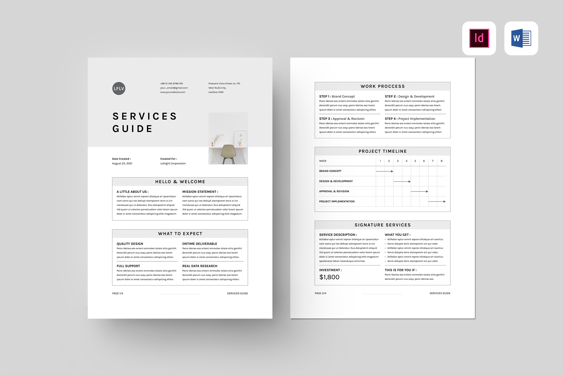 Services Guide | MS Word & Indesign, a Stationery Template by Leaflove
