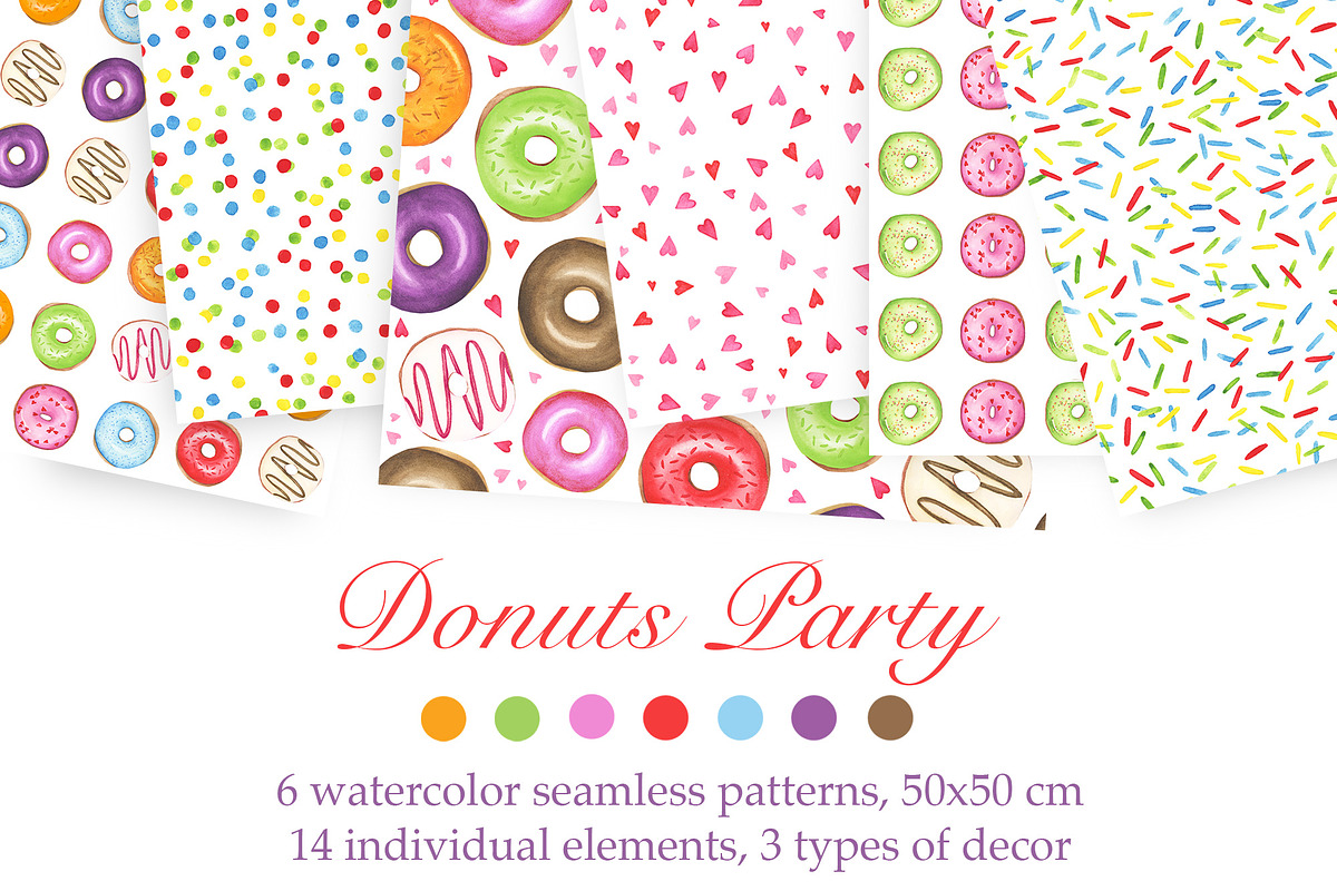 Watercolor Donuts Party, a Pattern Graphic by Plants&Stuff | Creative ...