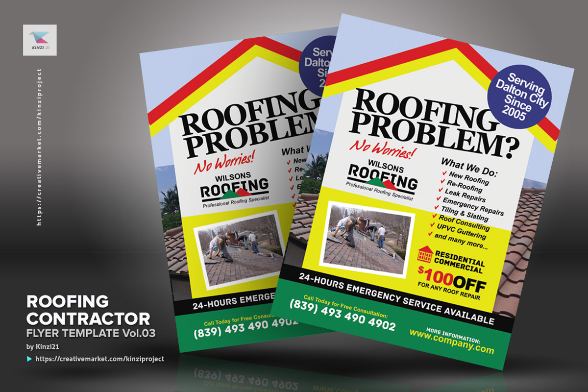 Roofing Contractor Flyer Vol.03, a Flyer Template by kinzi21