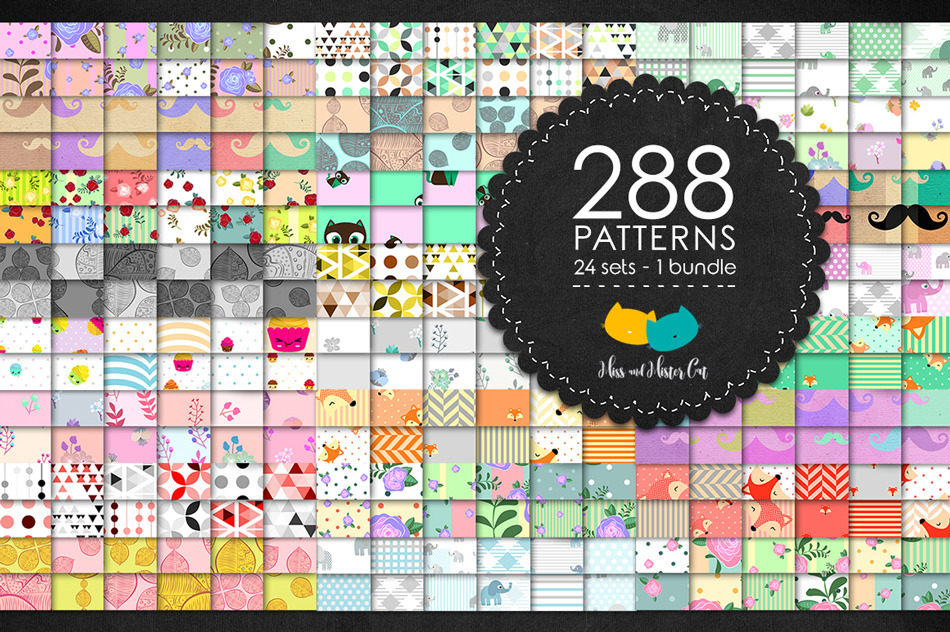 Mega bundle 288 cute patterns., a Pattern Graphic by Miss and Mister Cat