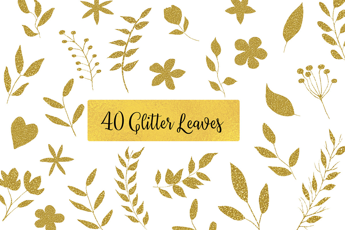 Gold Glitter Leaves Clipart, an Object Graphic by BonaDesigns