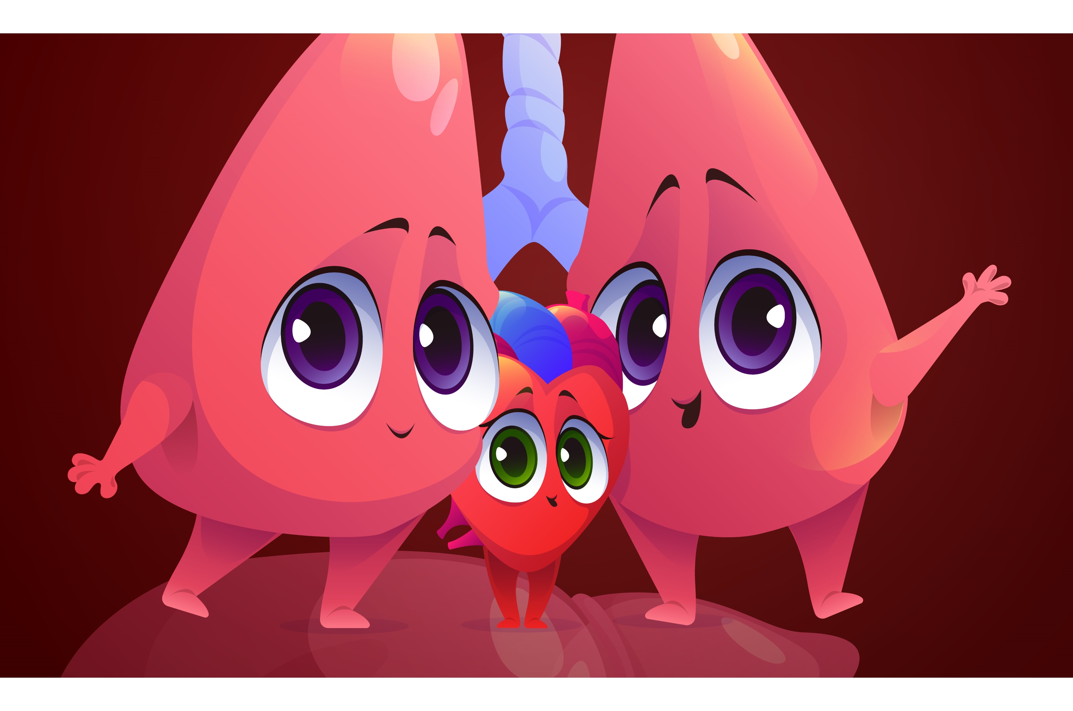 Cute characters of human lungs and | Graphic Objects ~ Creative Market
