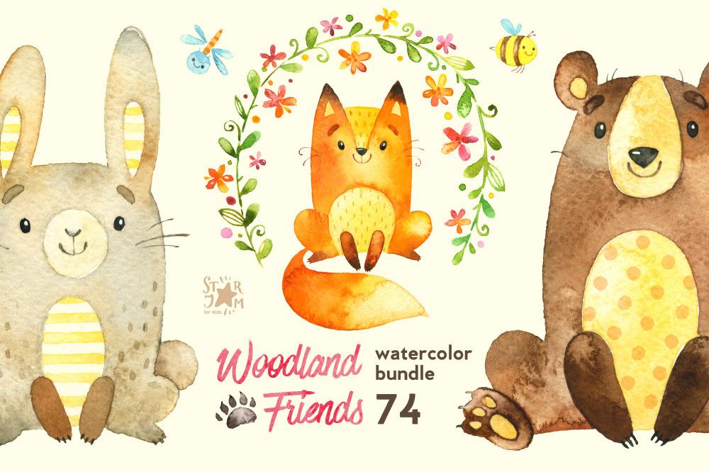 Woodland Friends. Watercolor bundle, an Animal Illustration by StarJam