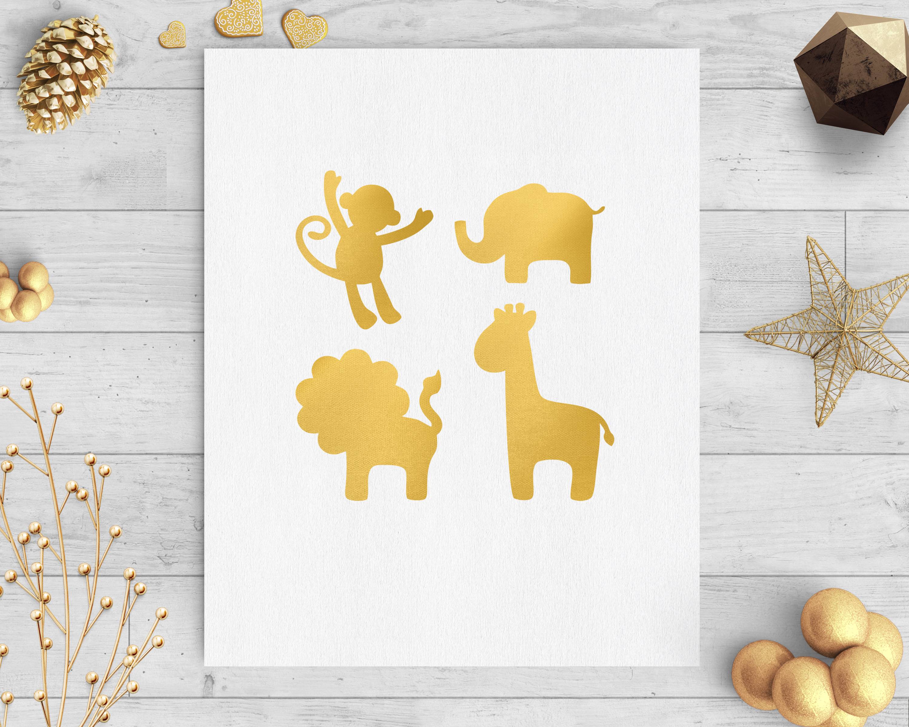 safari animals gold foil clip art, an Animal Illustration by palmettosvg