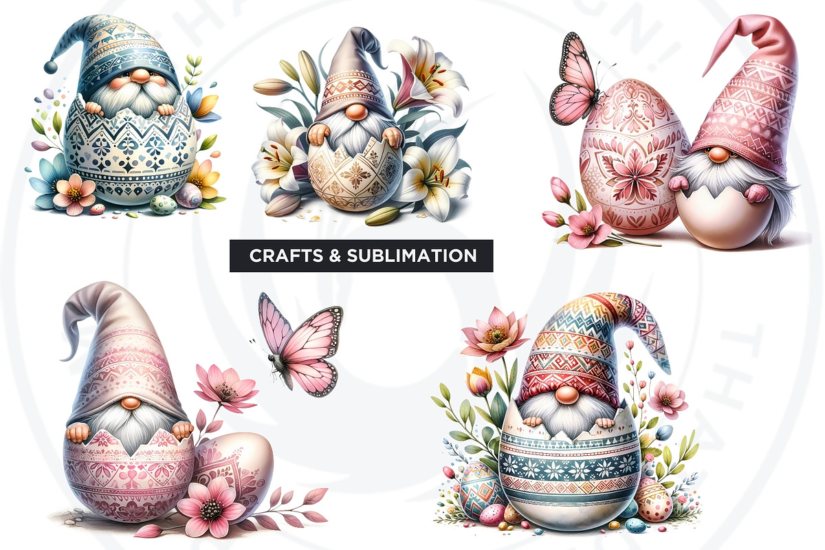 Easter gnomes clipart V1, a Seasonal Illustration by ThatsDesign Art