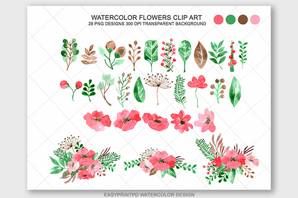 Floral Watercolor Clip Art Set, an Illustration by Magic Story Studio