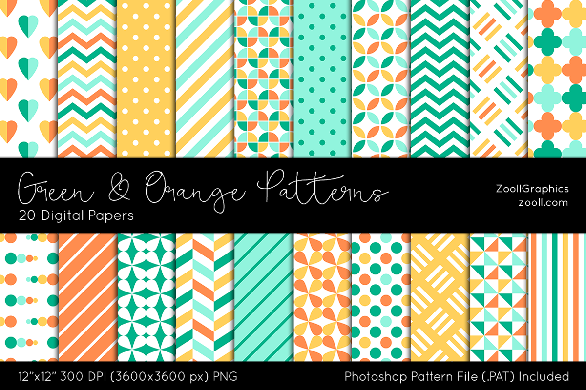 Green And Orange Digital Papers, a Pattern Graphic by ZoollGraphics