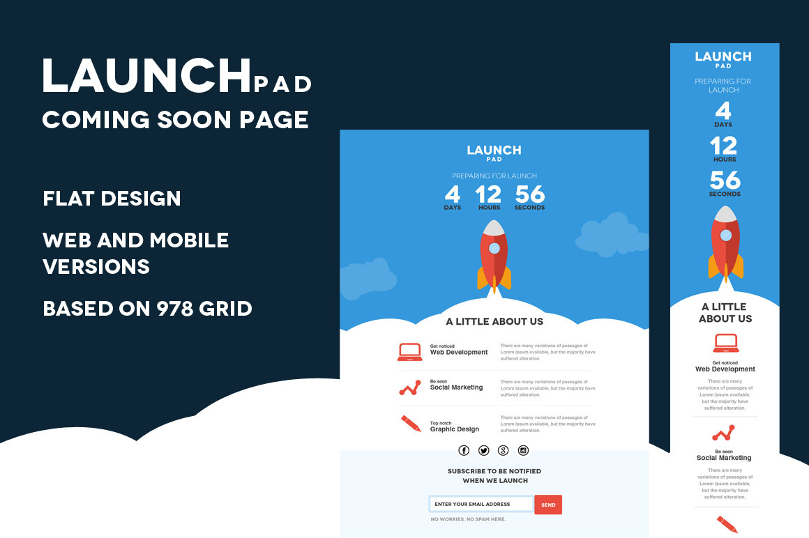 Launch Pad-Coming Soon PSD Template, a Landing Page Template by Nathan ...