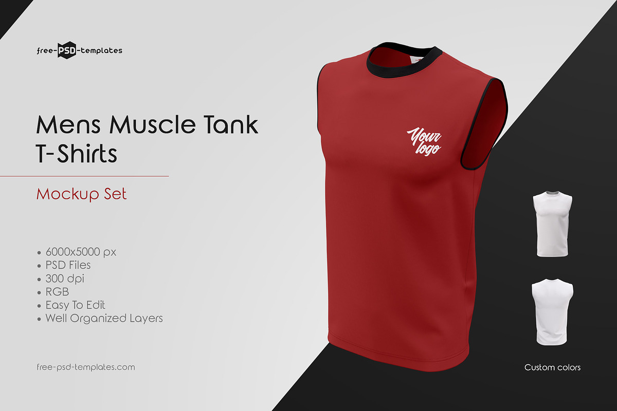 Mens Muscle Tank T-Shirts MockUp Set, a Shirt Mockup by Free-PSD-Templates