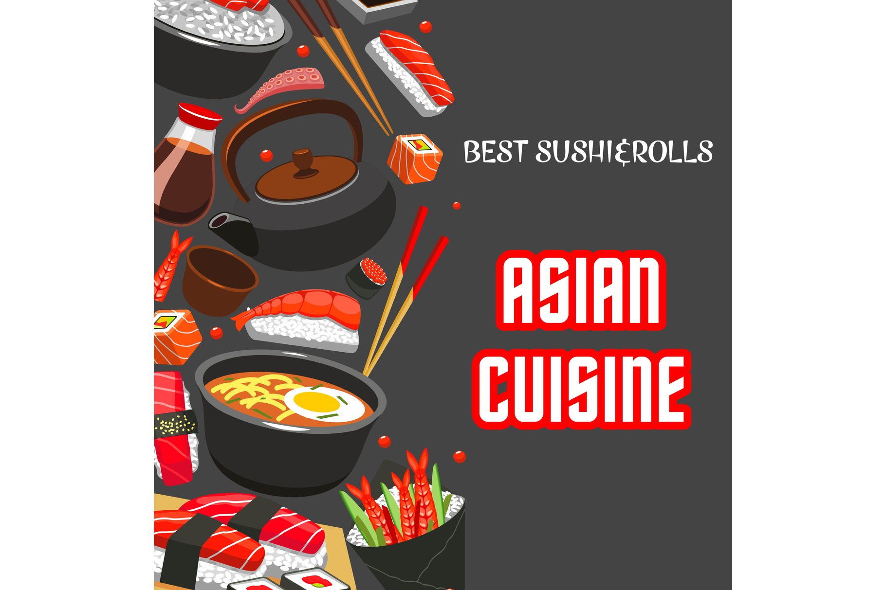 Vector poster for Japanese sushi food restaurant, a Food Illustration ...