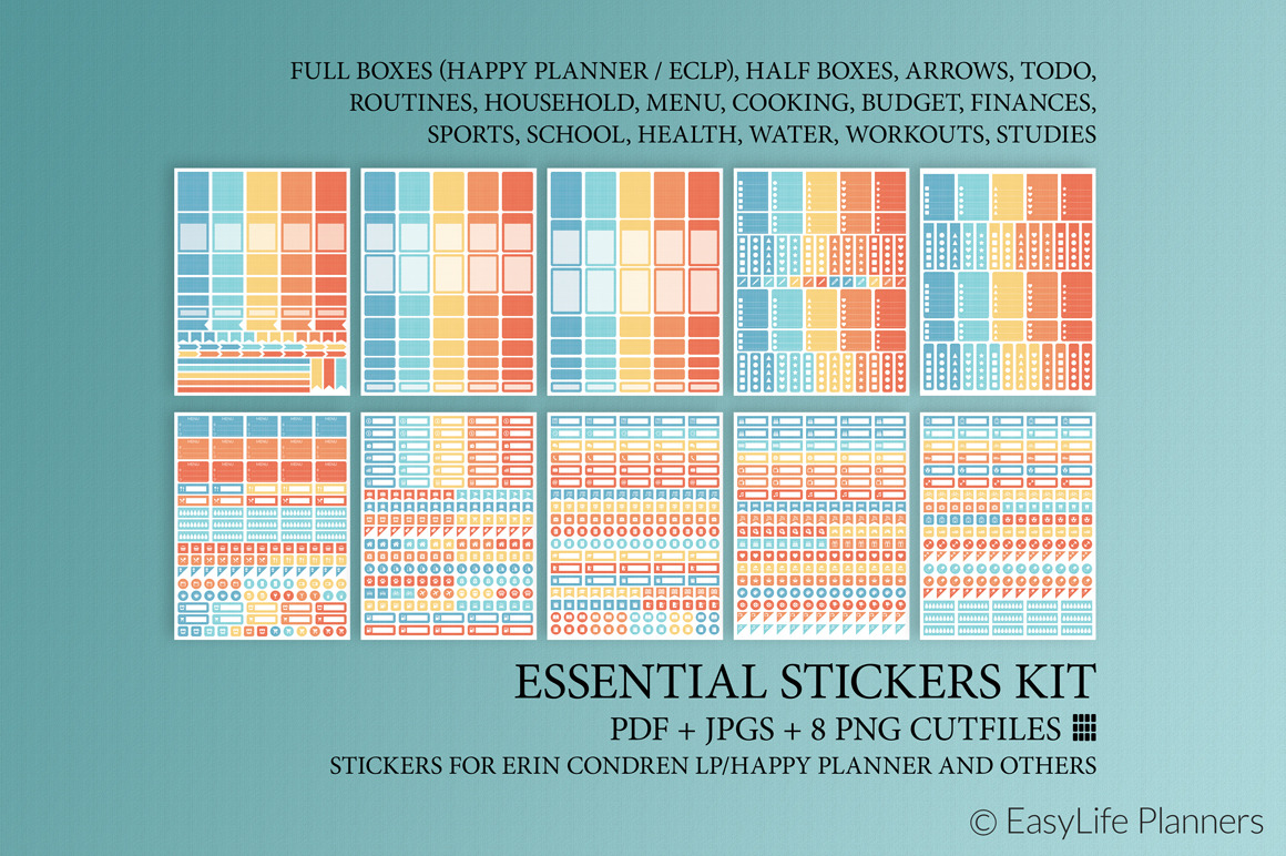 Printable Planner Stickers ECLP, a Stationery Template by EasyLifePlanners