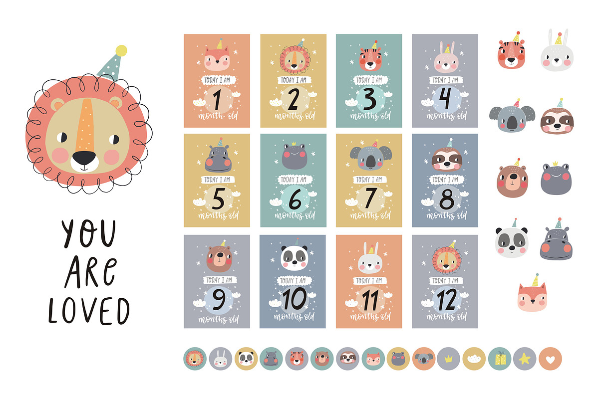 Monthly stickers with animals, an Animal Illustration by Barkova Nadya