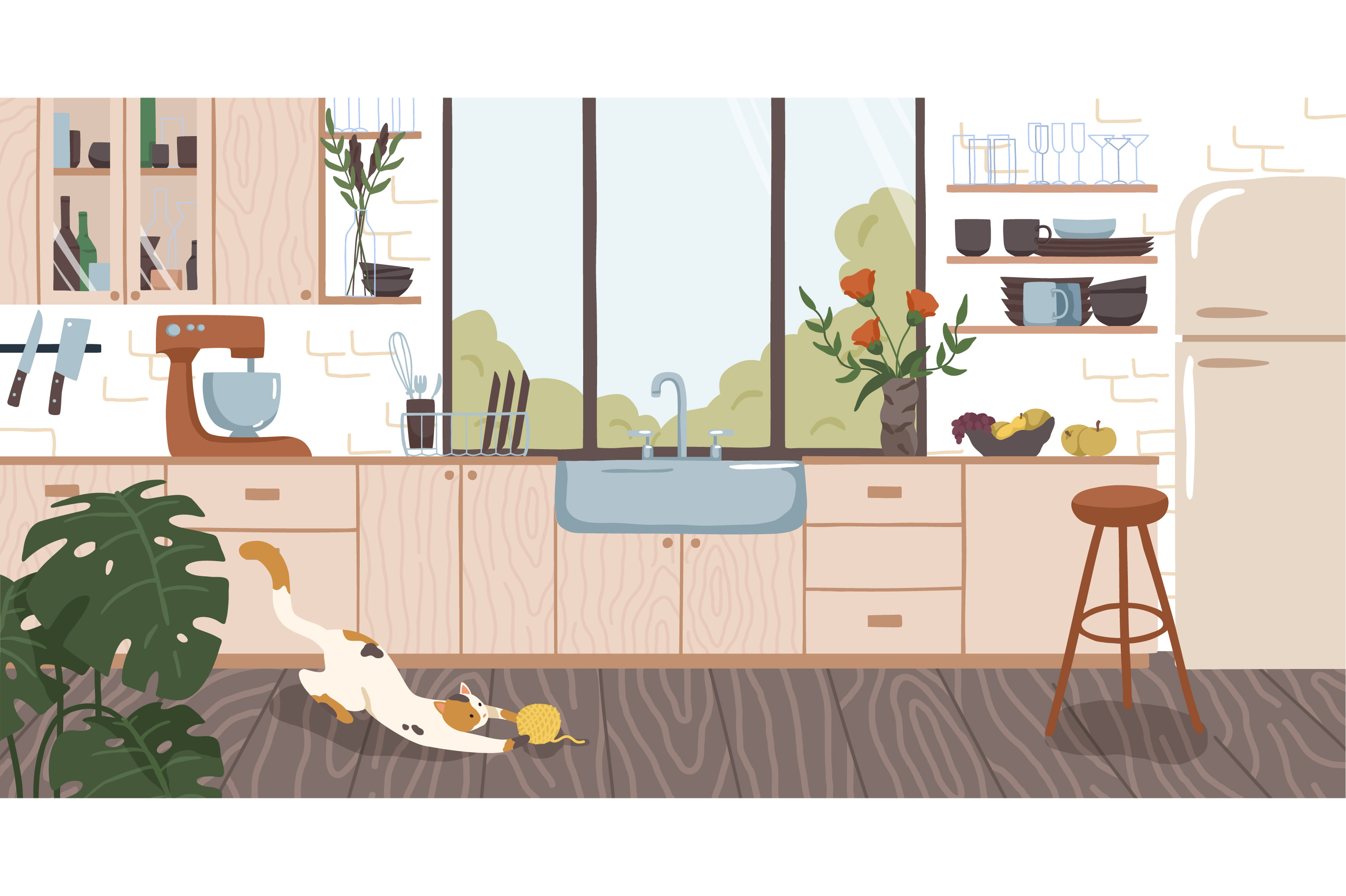 Cozy modern kitchen interior, a Decorative Illustration by Good Studio
