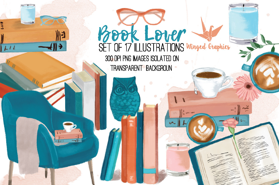 Book lover: set of 17 illustrations | Education Illustrations ...