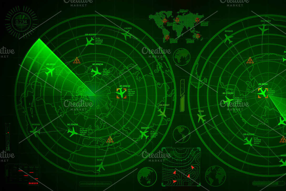 Detailed military radar with planes, an Object Illustration by BestPics