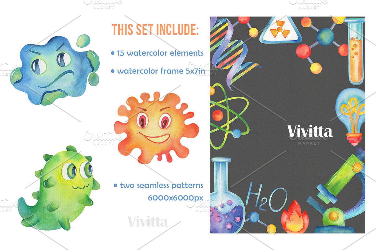 Science watercolor clipart,Chemistry, an Education Illustration by Vivitta