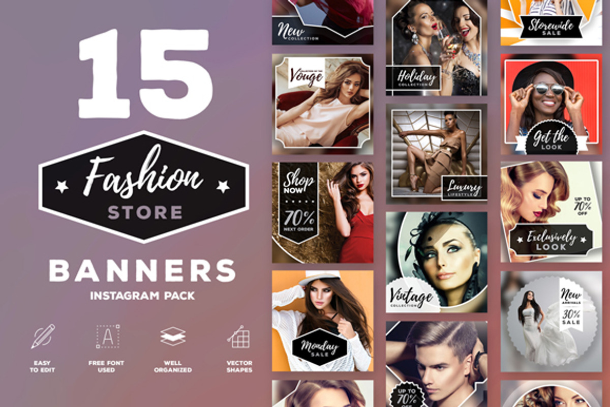 Fashion Instagram pack, a Social Media Template by wowomnom
