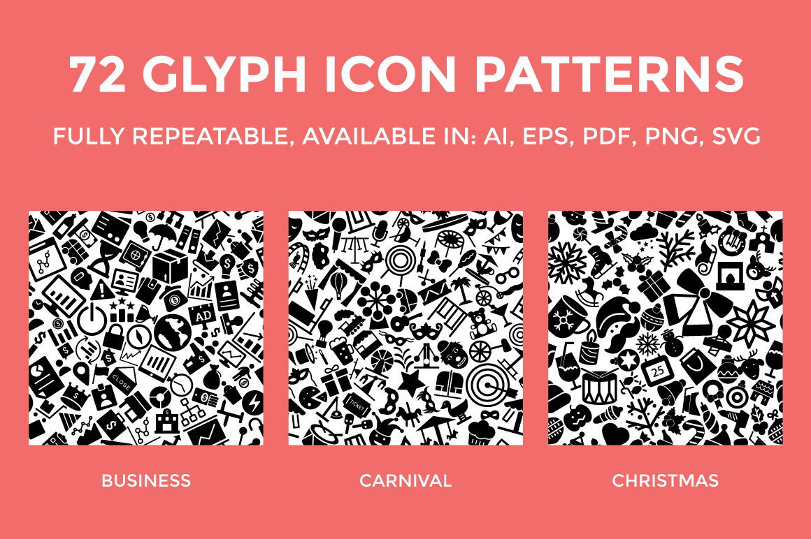 72 Glyph Icon Patterns, a Pattern Graphic by Creative Stall