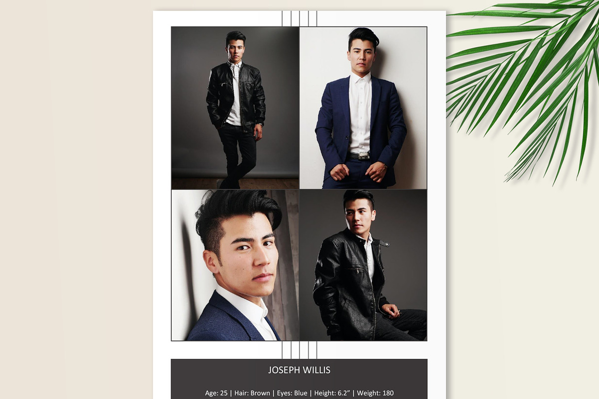 Male Model Comp Card Template Word, a Stationery Template by Stanin Studio
