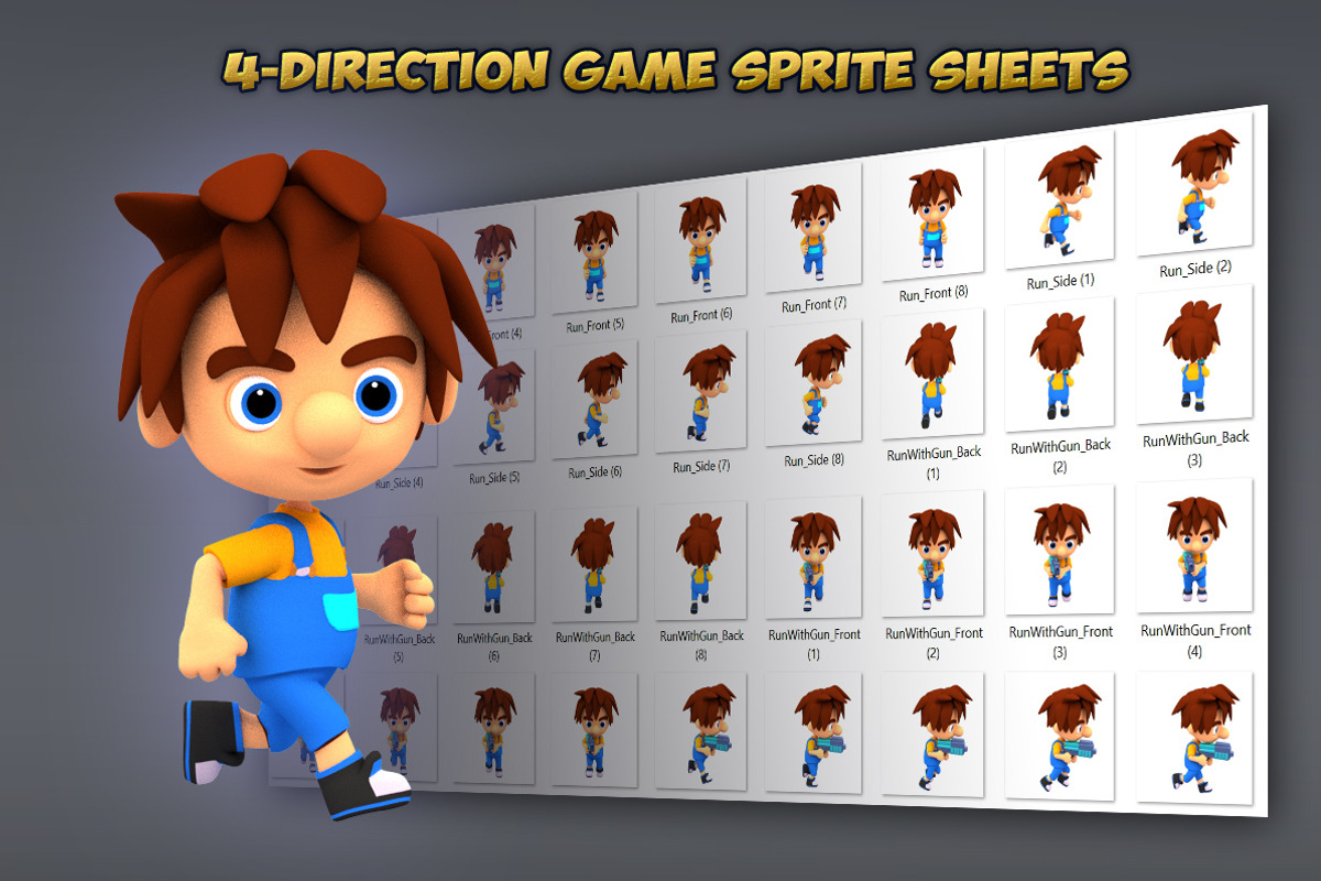 4-Directional Game Character Sprites, an Illustration by DionArtworks