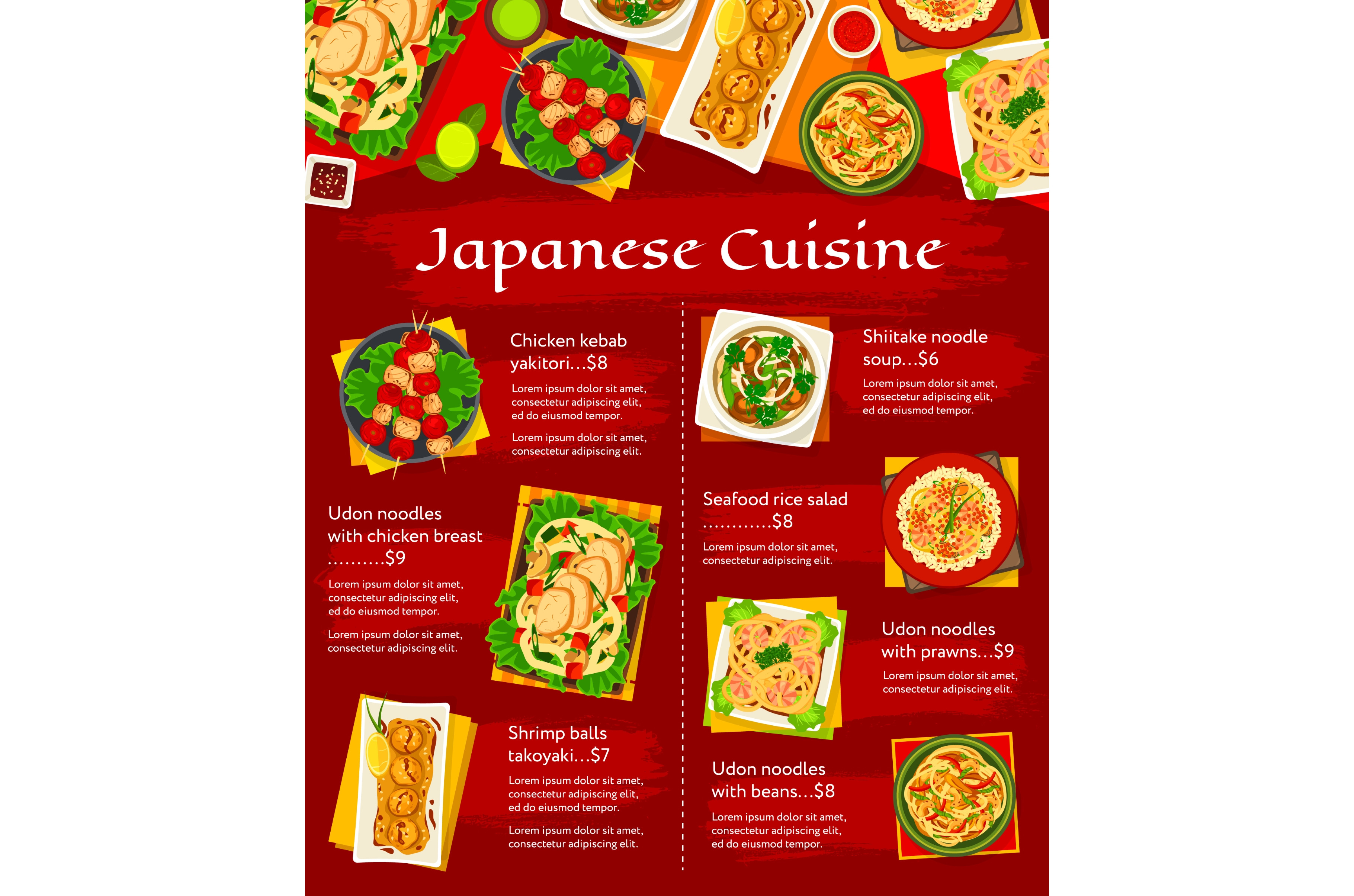 Japanese cuisine menu template, a Food Illustration by Vector Tradition
