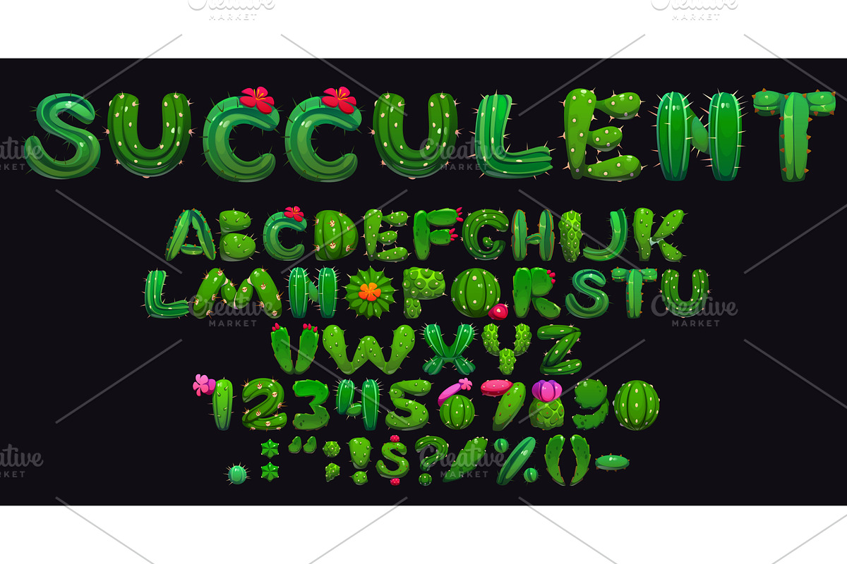 Cartoon cactus font of succulents, an Object Illustration by Vector ...