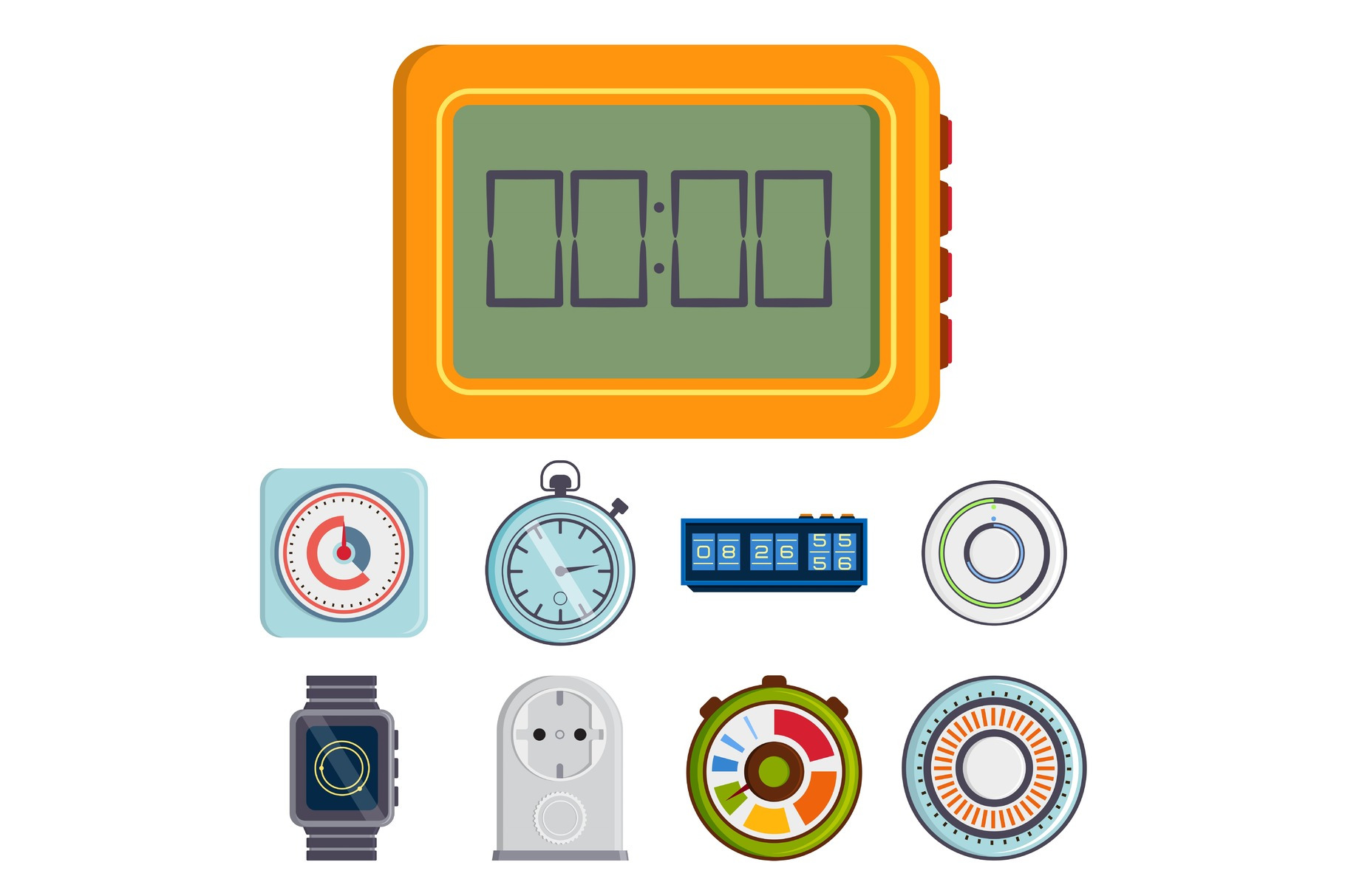 Clock and watches vector timer colorful measurement tools number ...