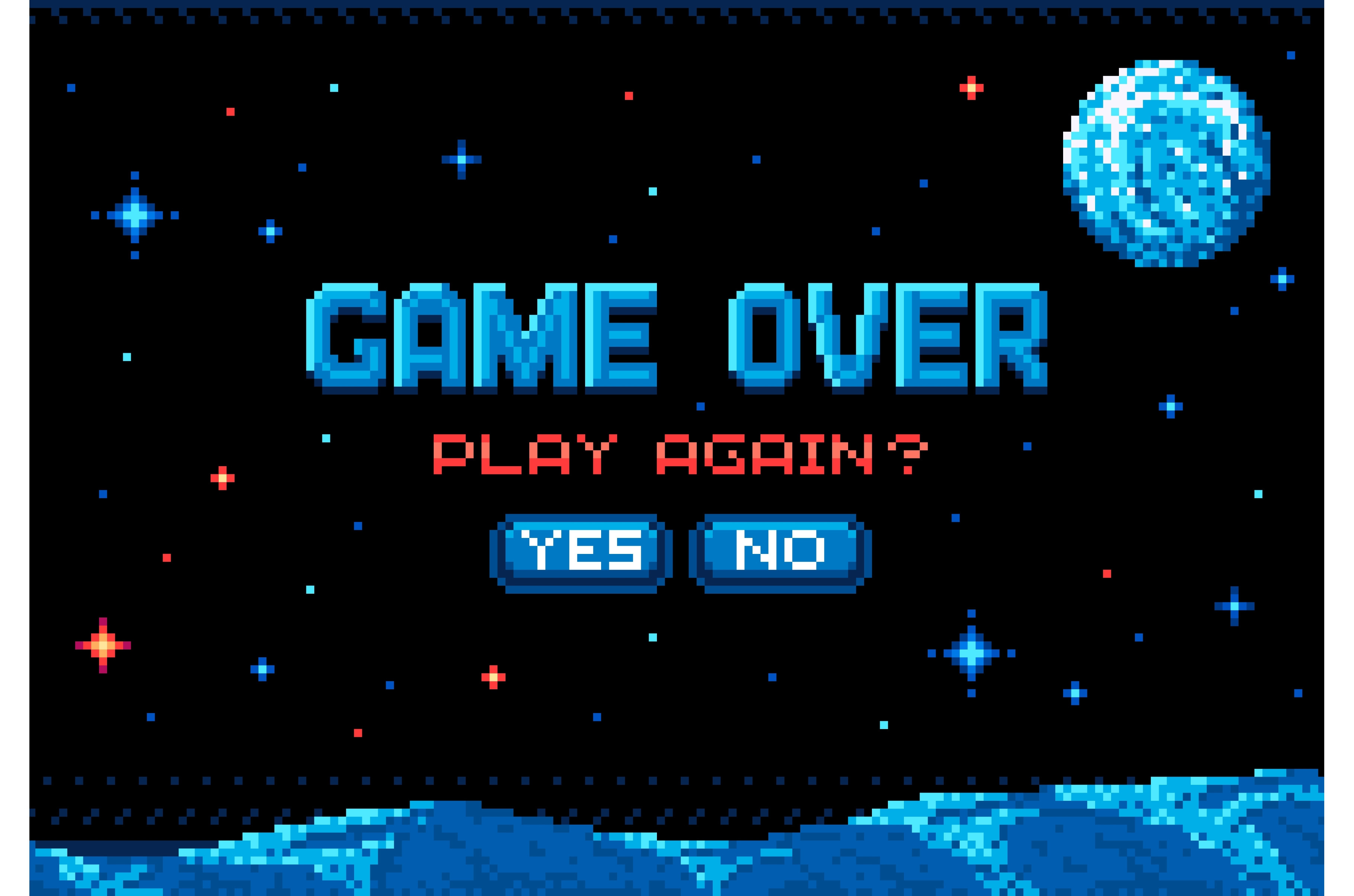 Pixel game over screen, space, an Illustration by Vector Tradition ...