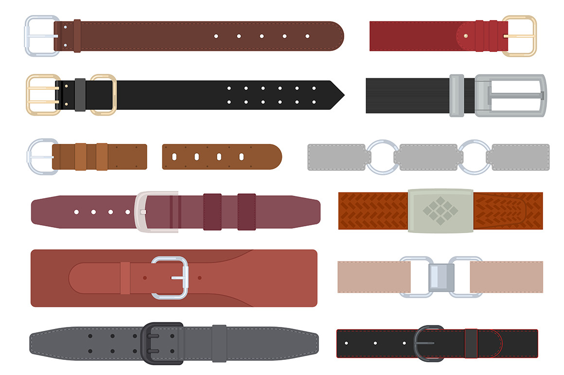 Cartoon Color Leather Belt Set., an Object Graphic by Bigmouse_art