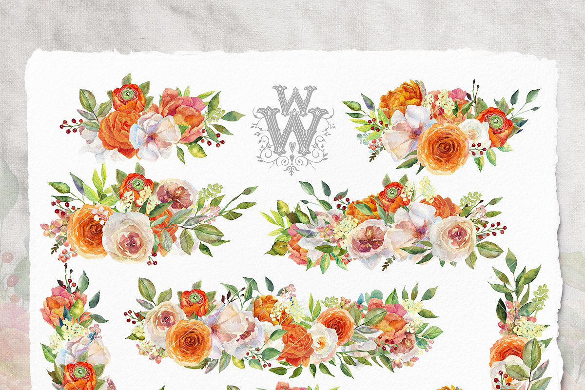 Watercolor orange flower border, an Illustration by WonderWonder