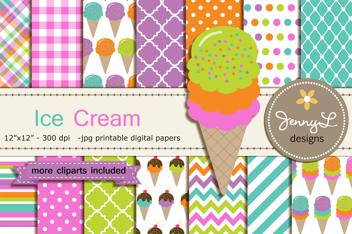 Ice Cream Digital Papers and Clipart, a Pattern Graphic by JennyL Designs
