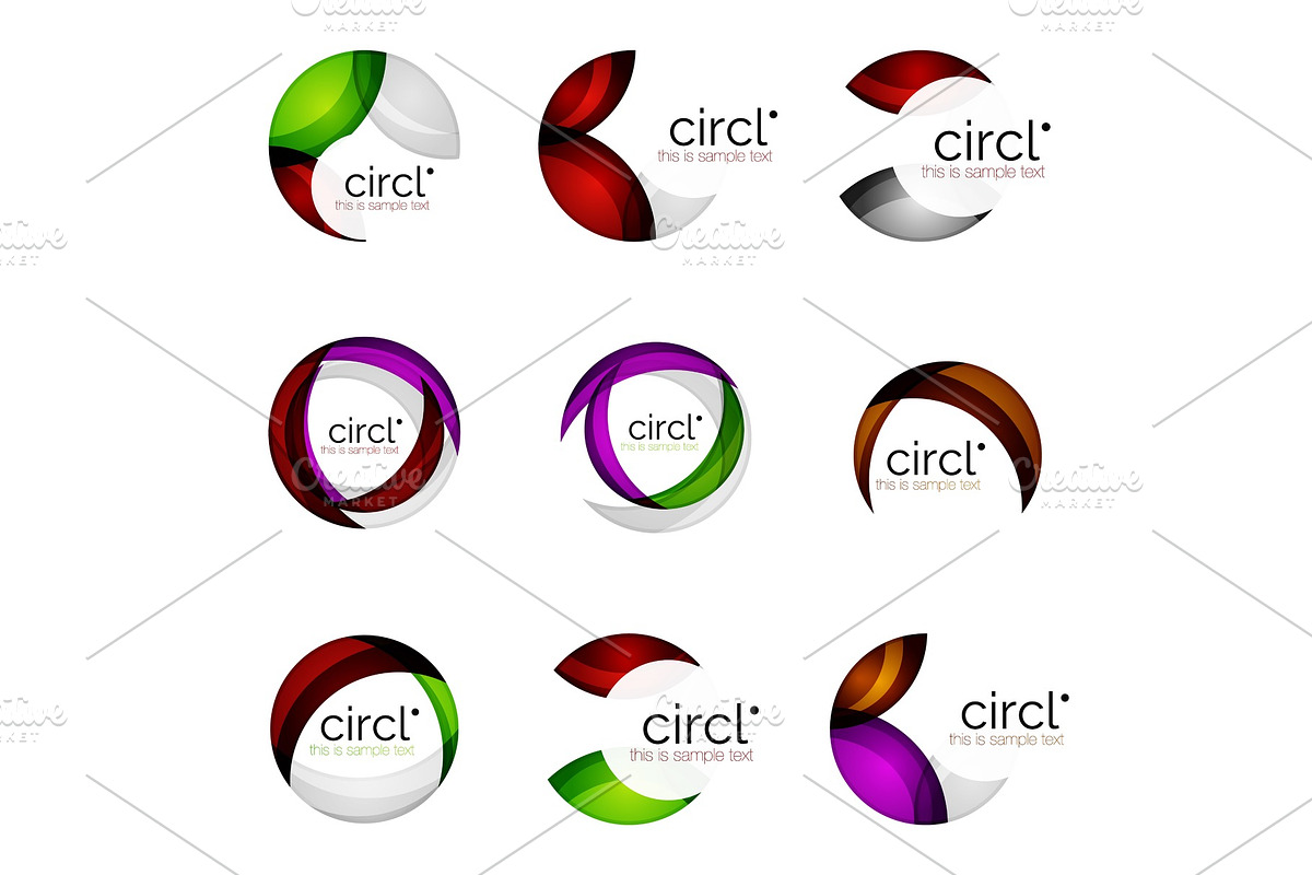 Circle logo collection. Transparent overlapping swirl shapes, a ...