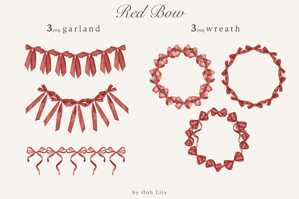 Red Bows Ribbon Watercolor Clipart, a Decorative Illustration by Ooh Lily