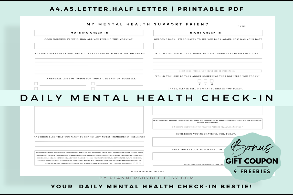 Daily Mental Health Log Tracker Print