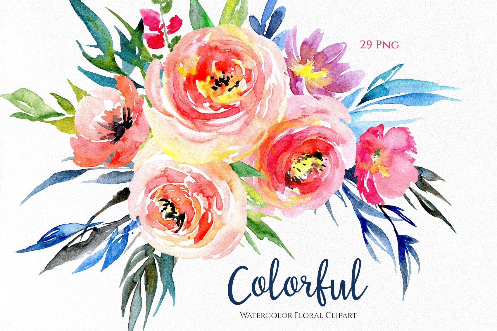 Watercolor Bright Colorful Flowers, a Decorative Illustration by ...