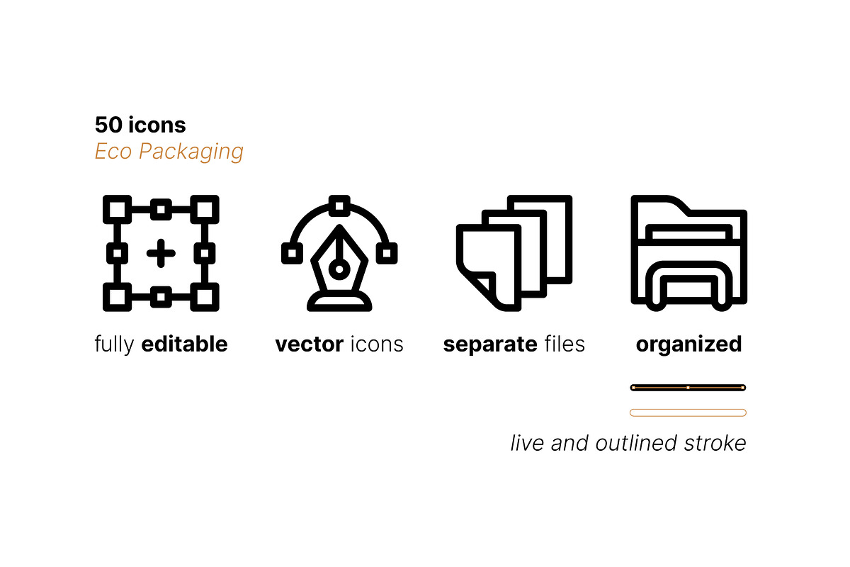 50 Eco Packaging Icons, an Outline Icon by Side Project