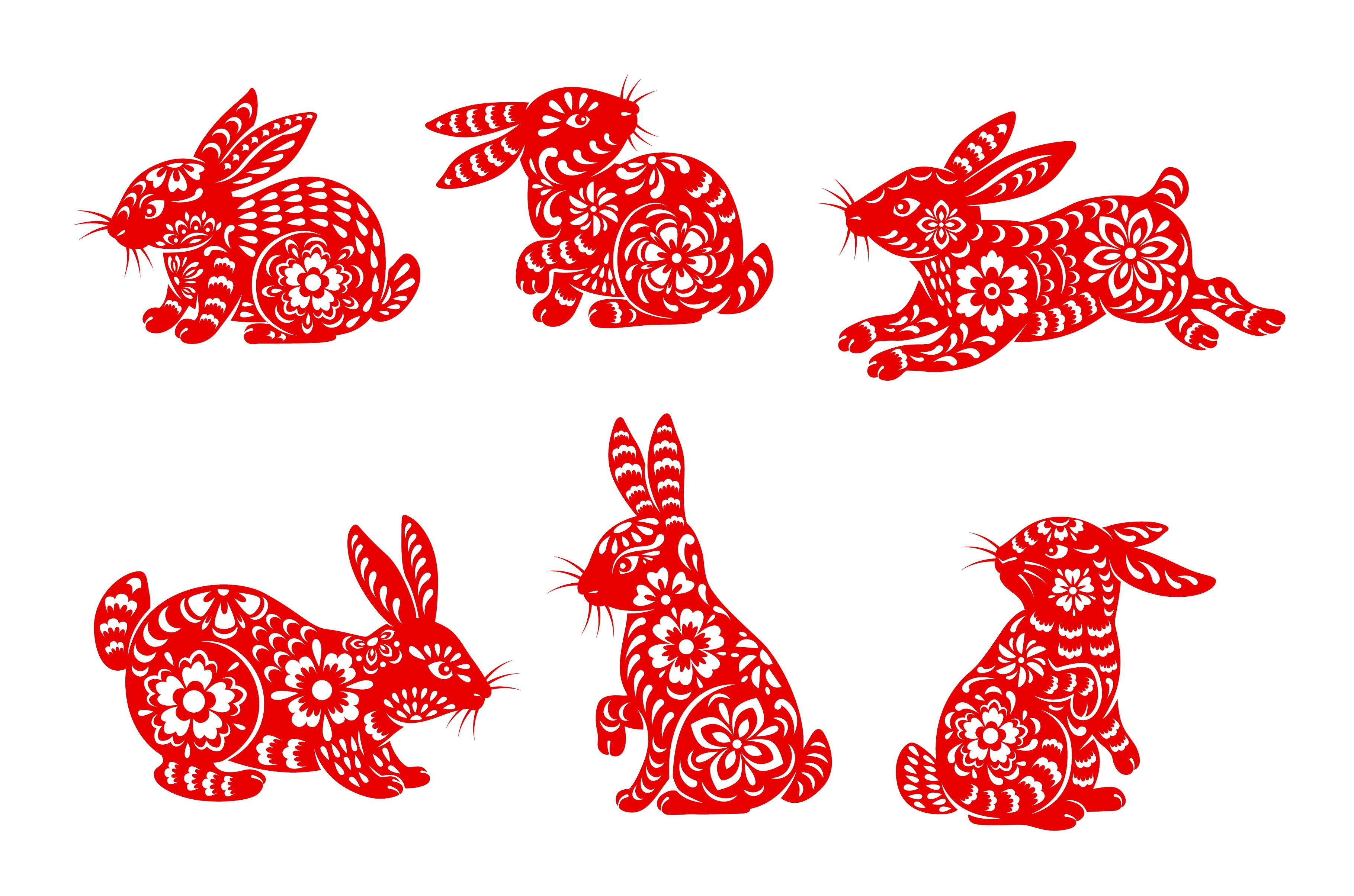 Chinese Lunar New Year rabbits, an Animal Illustration by Vector Tradition