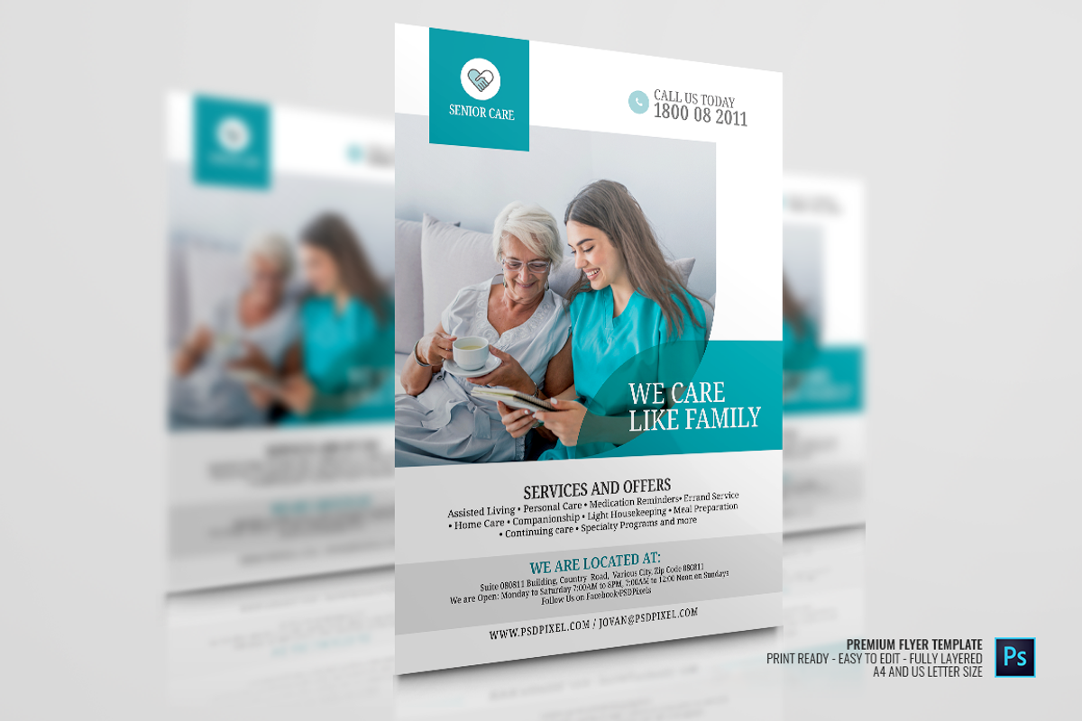 Elderly Care Service Flyer, a Flyer Template by PSDPixel