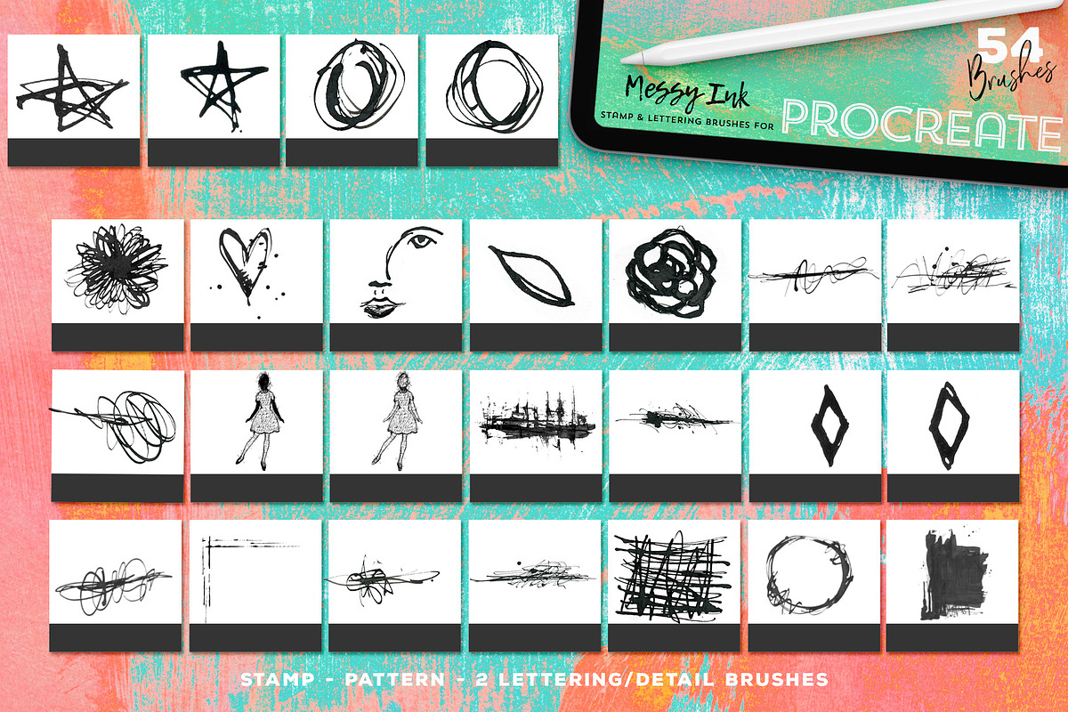Messy Ink Stamp Brushes for Procreate