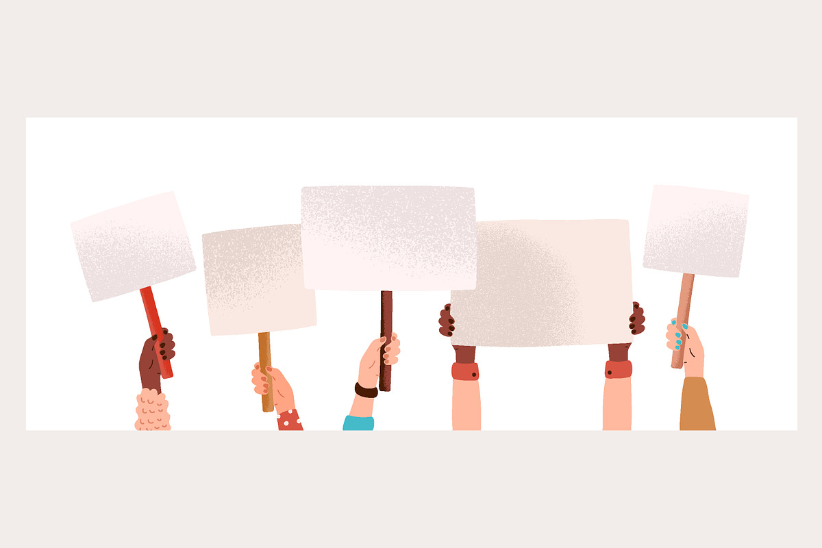 Hands with banners, a Person Illustration by Good Studio