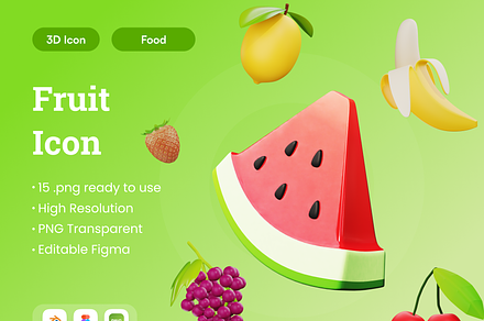 Fruits 3D Icon, a Food & Drink 3D Model by GoTemp