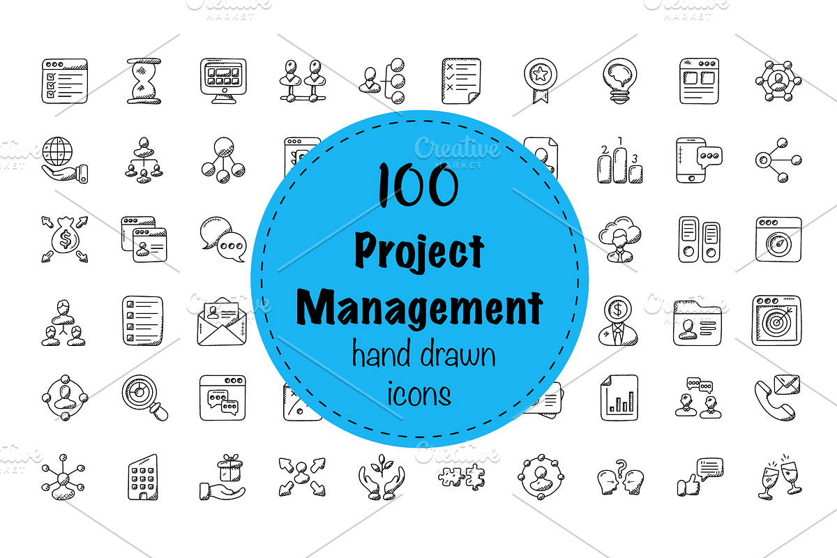 100 Project Management Doodle Icons, an Icon by Creative Stall ...