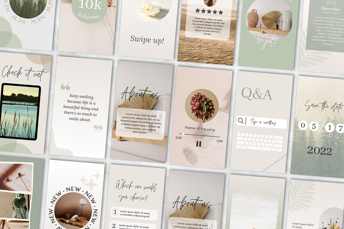 Boho Instagram Stories and Pins, a Social Media Template by PittaFinePrint